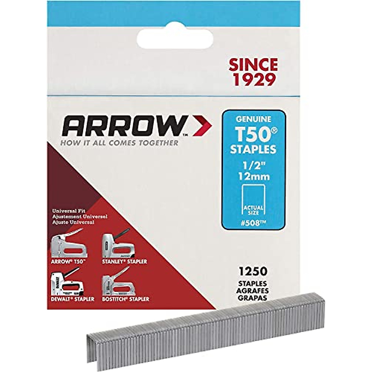 Arrow 508 Heavy Duty T50 1/2-Inch Staples for Upholstery, Construction, Furniture, Crafts, 1250-Pack