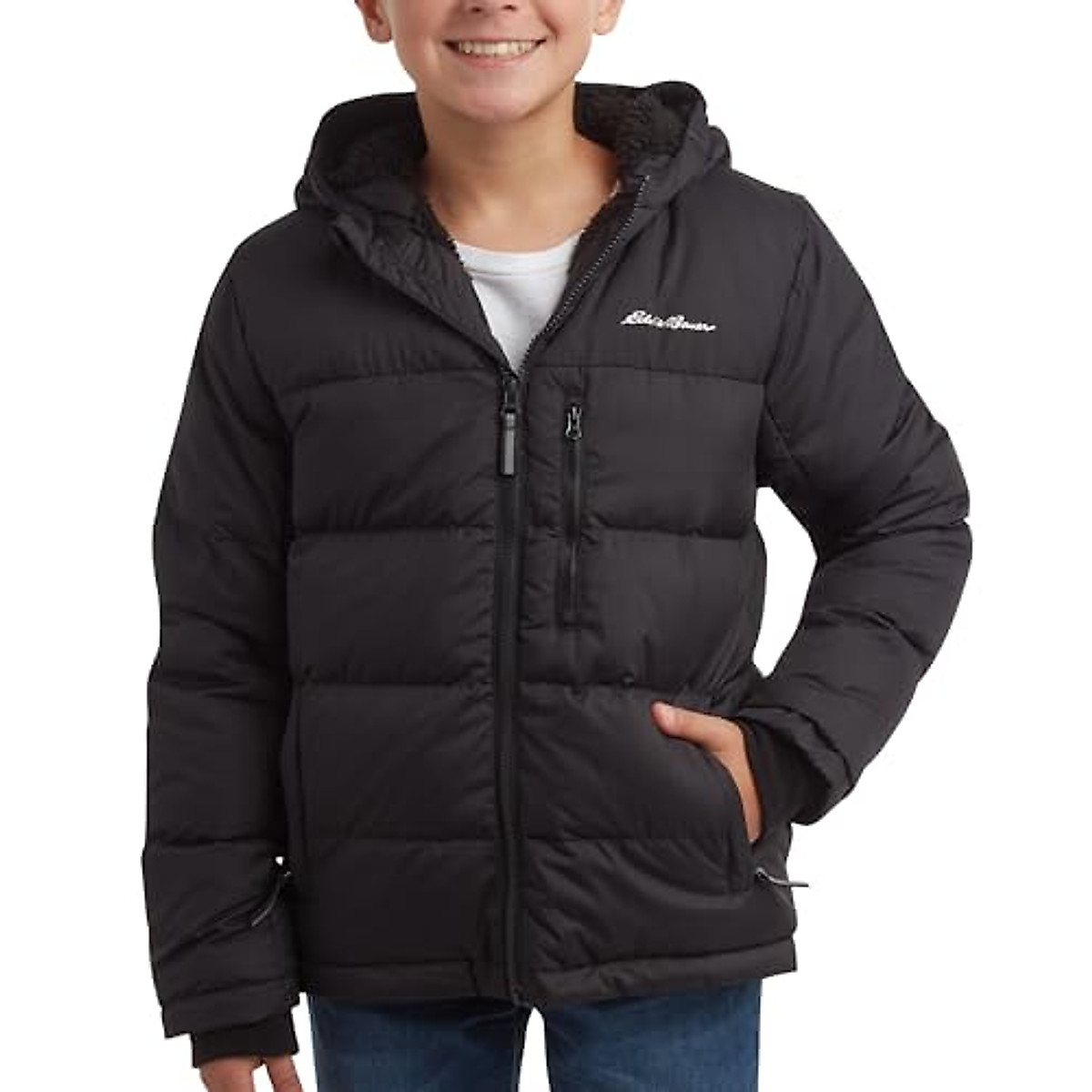 Eddie Bauer Boys' Winter Jacket - Heavyweight Quilted Down Jacket - Insulated Hooded Outerwear Coat for Boys (5-16), Size 7-8, Black