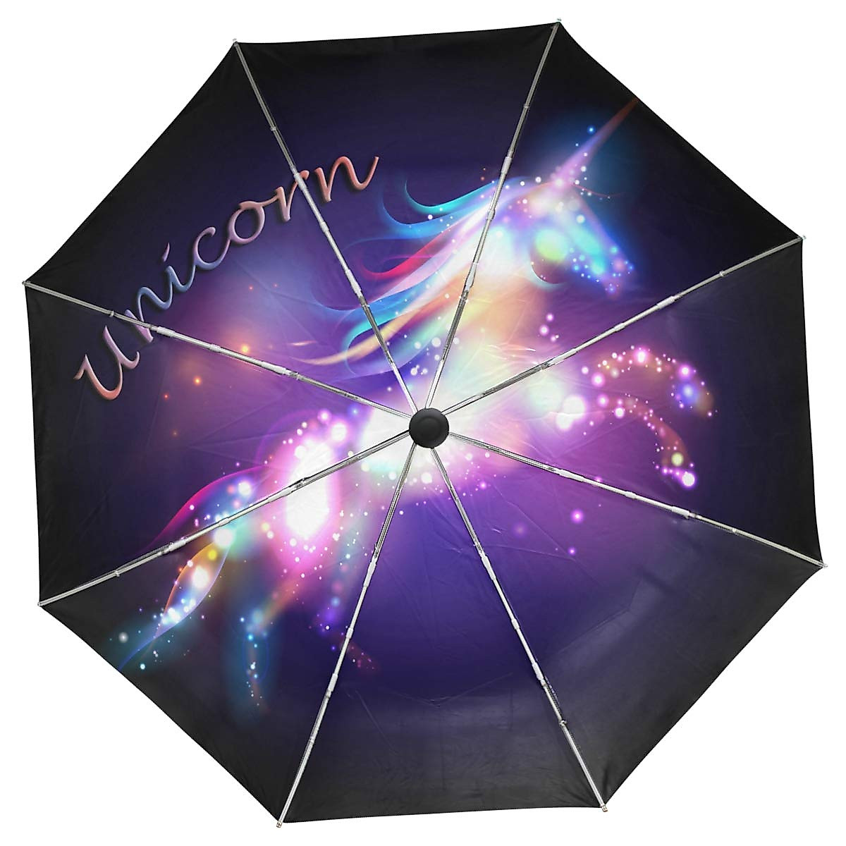 Wamika Galaxy Unicorn Umbrella Automatic Open Close Windproof Compact Anti-UV Travel Umbrella Lightweight Parasol Umbrellas Sun & Rain