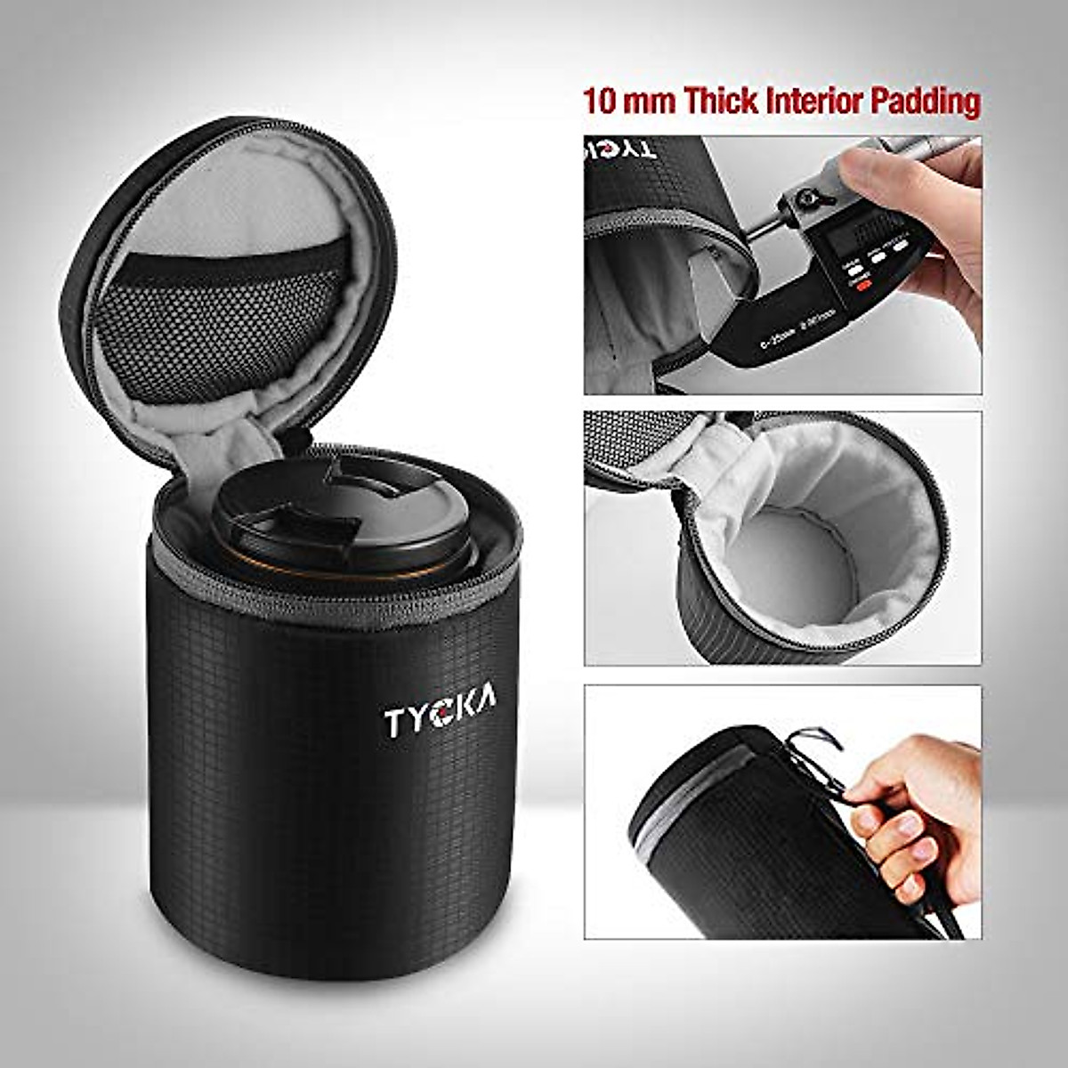 TYCKA Lens Pouch, Water Resistant Camera Lens Case Bag with Zipper for DSLR Camera Lens 4 Sizes, Black