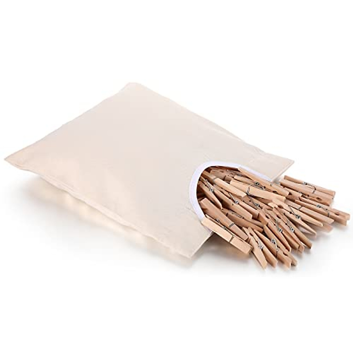 Clothes Pins Bag Holder Laundry Canvas Clothespin Bag with Hanging Hook, 100 Pieces 2.8 x 0.4 Inch Large Wooden Clips Wood Clothespins with Spring for Line-Drying