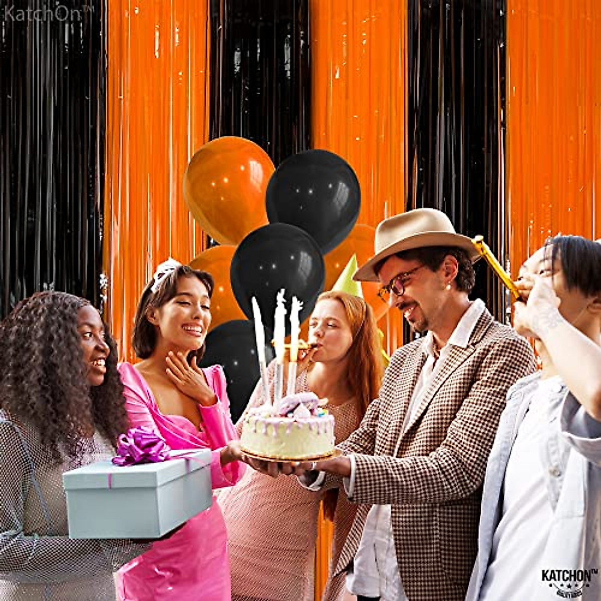 KatchOn, XtraLarge, Black and Orange Foil Fringe - 8x6.4 Feet, Pack of 2 | Graduation Decorations Class of 2023 Orange and Black | Orange and Black Graduation Decorations | March Madness Decorations