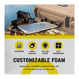 Koah Weatherproof Hard Case with Customizable Foam (18 x 14 x 7 Inch) - Tan