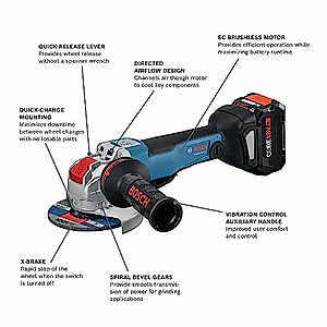 BOSCH GWX18V-50PCB14 18V X-LOCK Brushless Connected-Ready 4-1/2 In. – 5 In. Angle Grinder Kit with (1) CORE18V® 8 Ah High Power Battery,Black