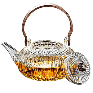 Motanber Pumkin Glass Teapot,Stovetop & electric stove Safe,clear kettle with infuser,27 oz(800ml), For Blooming Flower Tea and Loose Leaf Tea Maker Set