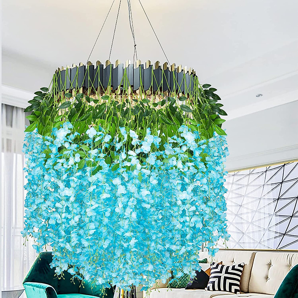 FOEVAFLO Artificial Wisteria Flowers Garland, Hanging Vines with Flowers for Wedding Arch, Party, Wall Backdrop Decor, 7.2ft/pcs (4pcs, White)