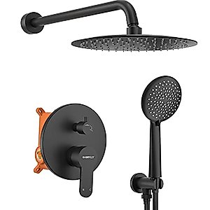 Gabrylly Shower System Black, 12 Inch Shower Faucet Set with Rain Shower Head and Handheld, Rainfall Shower Combo Set with Shower Valve Kit