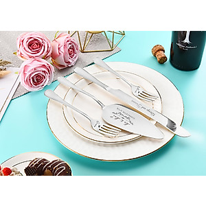 BEKESIN Wedding Cake Knife and Server Set, Silver Cake Cutting Set for Wedding 2024, 4 Piece Cake Knife Set with Forks for Engagements, Weddings and Anniversaries