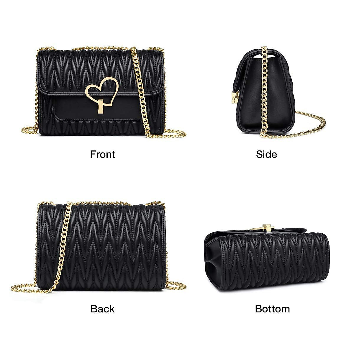 LAORENTOU Cowhide Shoulder Bag for Women Leather Small Satchel Crossbody Bag Quilted Purses With Chain Strap