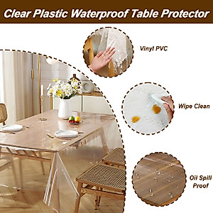 Fixwal Clear Plastic Table Cover Protector 54 x 78 Inch 100% Waterproof Vinyl PVC Table Cloth, Oil Spill Proof, Wipe Clean Rectangle Table Cover for Dining Table, Parties & Camping