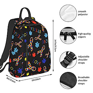 SWEET TANG Backpack for Autism Awareness Ribbon Black Bookbag