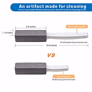 Pumice Stone Brush Toilet Bowl Cleaner with Extra Long Handle, 100% Natural Pumice Toilet Brush, Stain Remover Cleaning Brushes for Bath/Pool/Kitchen/BBQ Cleaning - 2 Pack with 2 Hooks