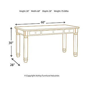 Signature Design by Ashley Bolanburg Farmhouse 60" Home Office Writing Desk with Drawers, Whitewash