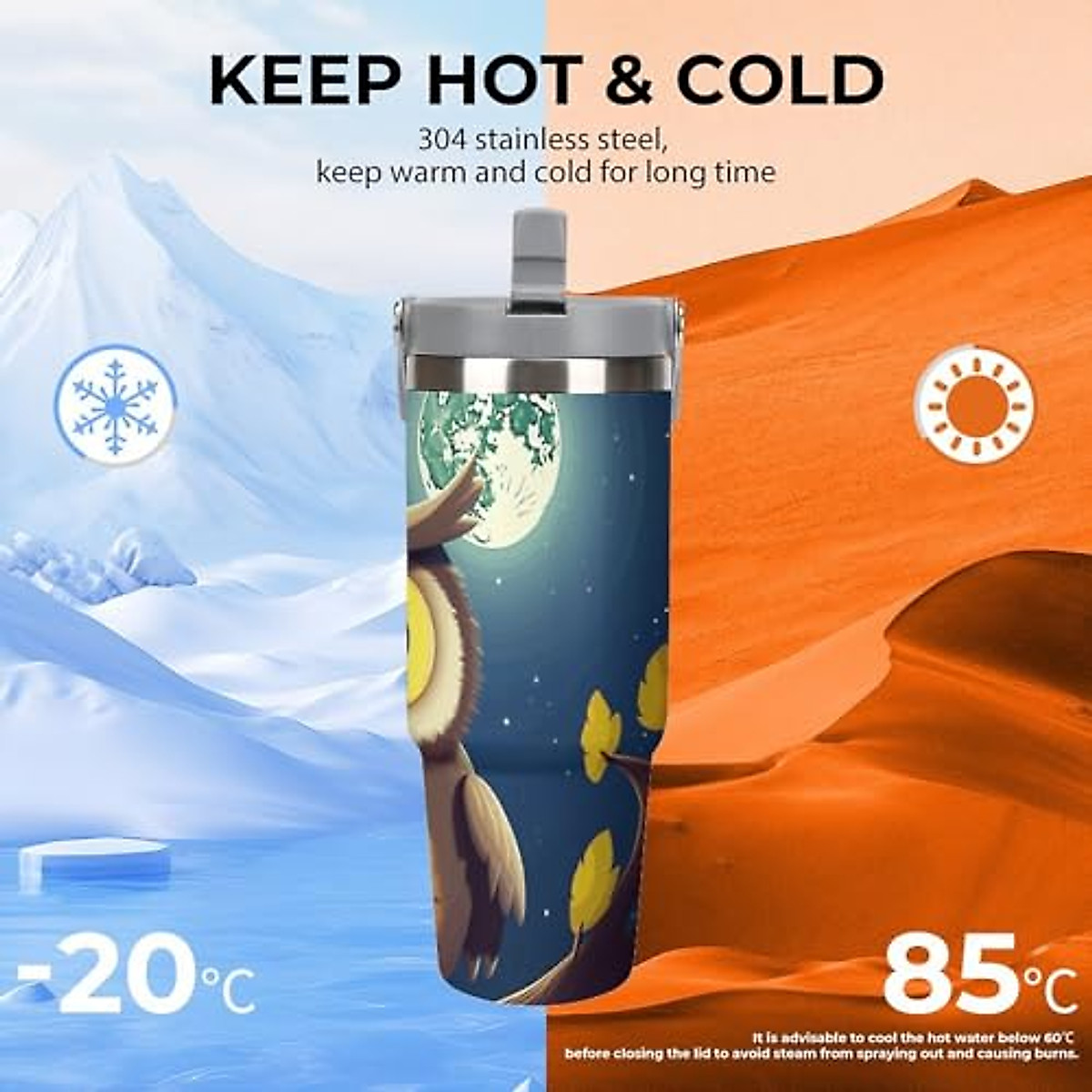 SYJTGDE Large Capacity Car Cup Owl And Yellow Moon Fashionable Upgrade Car Cup Advanced And Beautiful Travel Cup