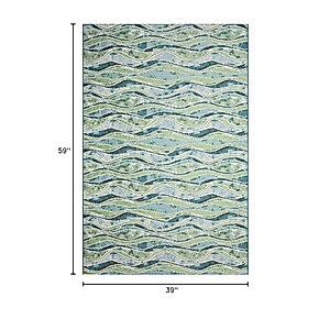 Liora Manne Marina Indoor/Outdoor Power Loomed Synthetic Blend Durable Area Rug - Contemporary Stripe Casual Beach Decorative (Wave Ocean) (3'3" x 4'11")