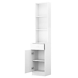 70.08inch Tall 3-Tier Bookcase with Drawers - White Narrow Bookcase with Cabinet , Open Storage Display Cabinet, 3-Cube Bookshelf for Living Room, Bedroom, Office 178 x 34 x 33 cm(L x W x H)