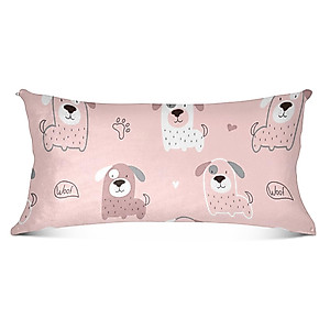 TSENQUE Pink Childish Dog Puppy Decorative Zippered Pillowcase Pillow Sham Standard Queen King Body Pillows Cute Bed Pillows Decoration for Bed Pillow, Queen Size, 20" x 30"