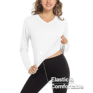 MAGCOMSEN Women's UPF 50+ Long Sleeve Tops Dry Fit UV Protection Shirts Sweat Wicking Athletic Tees for Summer White, M