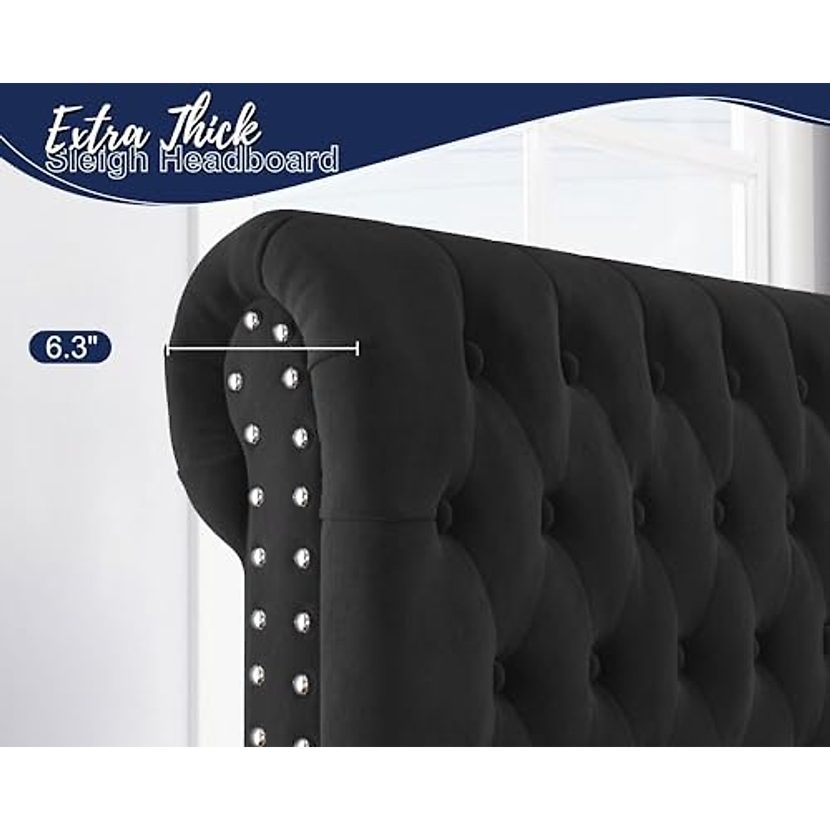 Jocisland Upholstered Bed Frame Queen Size Velvet Tufted Bed Frame Sleigh Headboard Black