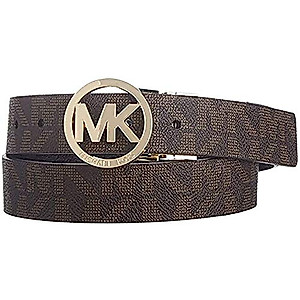 Michael Kors Mk Signature Monogram Belt and Buckle Reversible, Chocolate, Medium