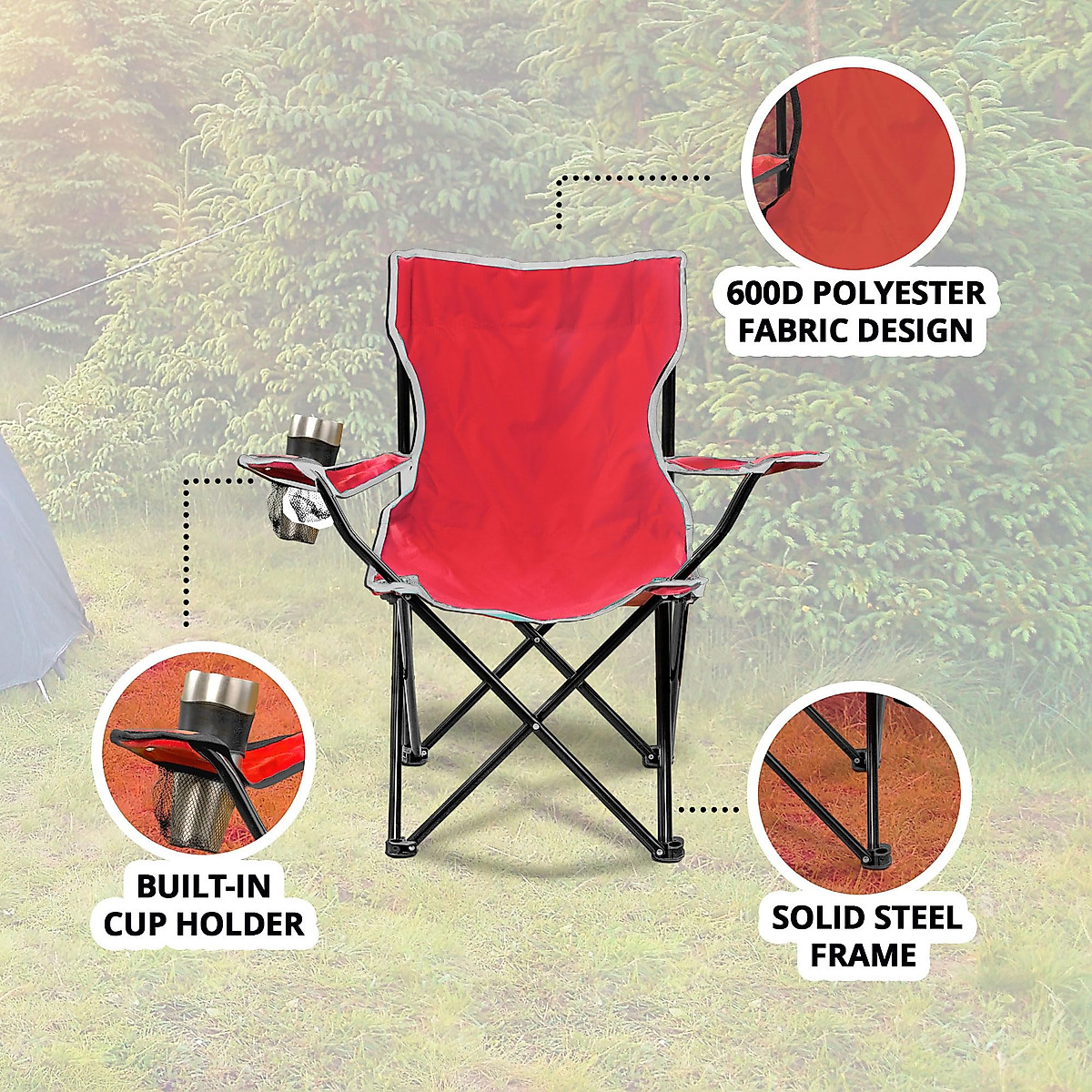 Four Seasons Courtyard 6-Pack Lightweight Folding Lawn Chair with Cupholder for Camping