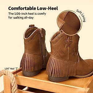 DREAM PAIRS Girls Cowgirl Cowboy Ankle Western Boots Side Zipper Riding Shoes with Tassel,Size 2 Little Kid,Camel,SDBO2302K