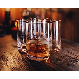 Whiskey Glasses - Set of 4, 11oz Scotch Glasses, Gold Rimmed Whiskey Glasses, Bar Glassware, Unique and Classy Lowball Glass Set for Whiskey, Bourbon, and Scotch Lovers