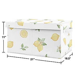 Sweet Jojo Designs Lemon Floral Girl Small Fabric Toy Bin Storage Box Chest For Baby Nursery Kids Room - Yellow Green Beige White Watercolor Boho Bohemian Farmhouse Fruit Flower Blossom Botanical Leaf