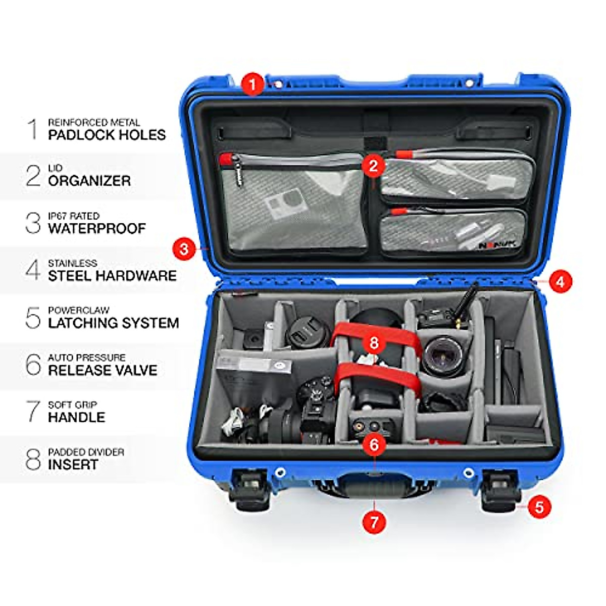 Nanuk 935 Waterproof Carry-On Hard Case with Lid Organizer and Padded Divider w/ Wheels - Blue