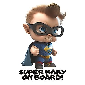 LOL Collection 3D Baby on Board Sticker for Cars - New Generation - "Super Baby on Board" - Large 7 Inches Safety Baby Sign