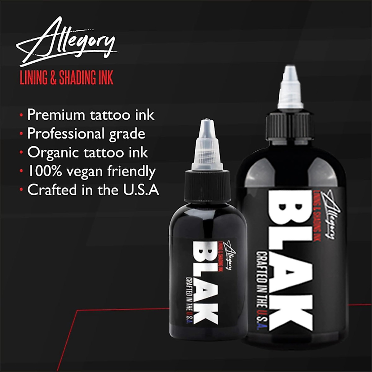 Allegory Tattoo Ink – Blak, Premium Black Tattoo Ink, Perfect for Lining and Shading, Smooth, Consistent Pigment, Vegan Friendly Tattoo Color, Organic Ink, Crafted in The USA, 2 oz