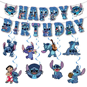 Cartoon Birthday Decorations Happy Birthday Banner Hanging Swirls for Birthday Party Supplies