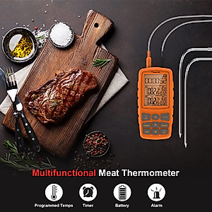 Regetek Meat Thermometer Cooking Food Smoker Oven Kitchen BBQ Grill Thermometer(High Low Temp Alert) Dual Probe Digital Backlight Cooking Thermometer for Turkey Fish Beef RA60