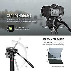 NEEWER Professional Camera Monopod with Feet, 70.5"/179cm Telescopic Portable Aluminum Travel Monopod & Pan Tilt Fluid Head & Removable Tripod Base for DSLR Camera Camcorder, Max Load 13.2lb/6Kg, GM76