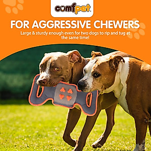 COMFPET Dog Plush Toy Dog Tug Toy for Aggressive Chewer, Dental Cleaning Chew Toys with Squeaker for Boredom, Outdoor Toy for Small Medium Large Dogs(Handles)