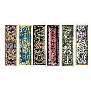 Oriental Carpet Woven Fabric Bookmark - 6 Bookmark Design Collection - Set #2 Beautiful, Elegant, Cloth Bookmarks! Best Gifts & Stocking Stuffers for Men,Women,Teachers & Librarians!