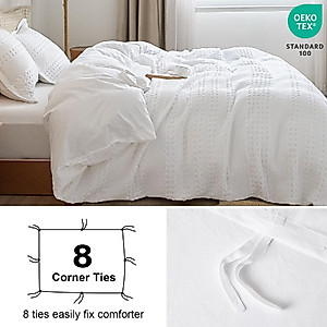 PHF 100% Cotton Waffle Duvet Cover Queen Size, Soft Breathable Cotton Bedding Duvet Cover Set for All Season, Waffle Weave Textured for Aesthetic Luxury Home Decor, 2 Pillow Shams, 90"x90", White