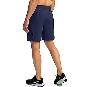 Men's Running Shorts with Zipper Pockets 7 Inch Lightweight Quick Dry Gym Athletic Workout Shorts for Men (Navy, M)