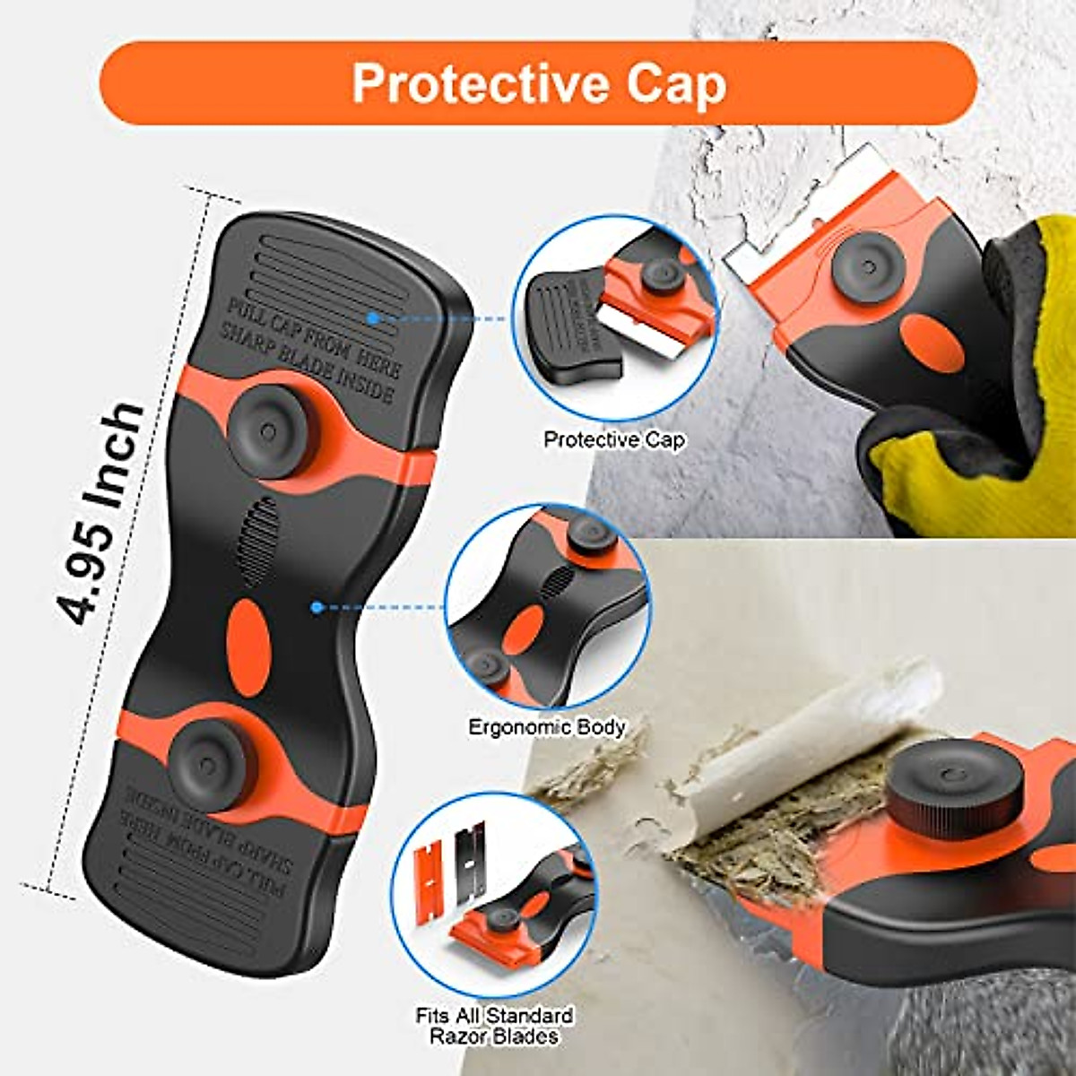 BSUXMAFG Razor Blade Scraper, 2PCS Razor Scraper Tool, 2-in-1 Razor Scraper Set with 30Pcs Razor Blades, for Removing Label, Registration Sticker, Tint, Grease from Windshield, Appliance, Glass