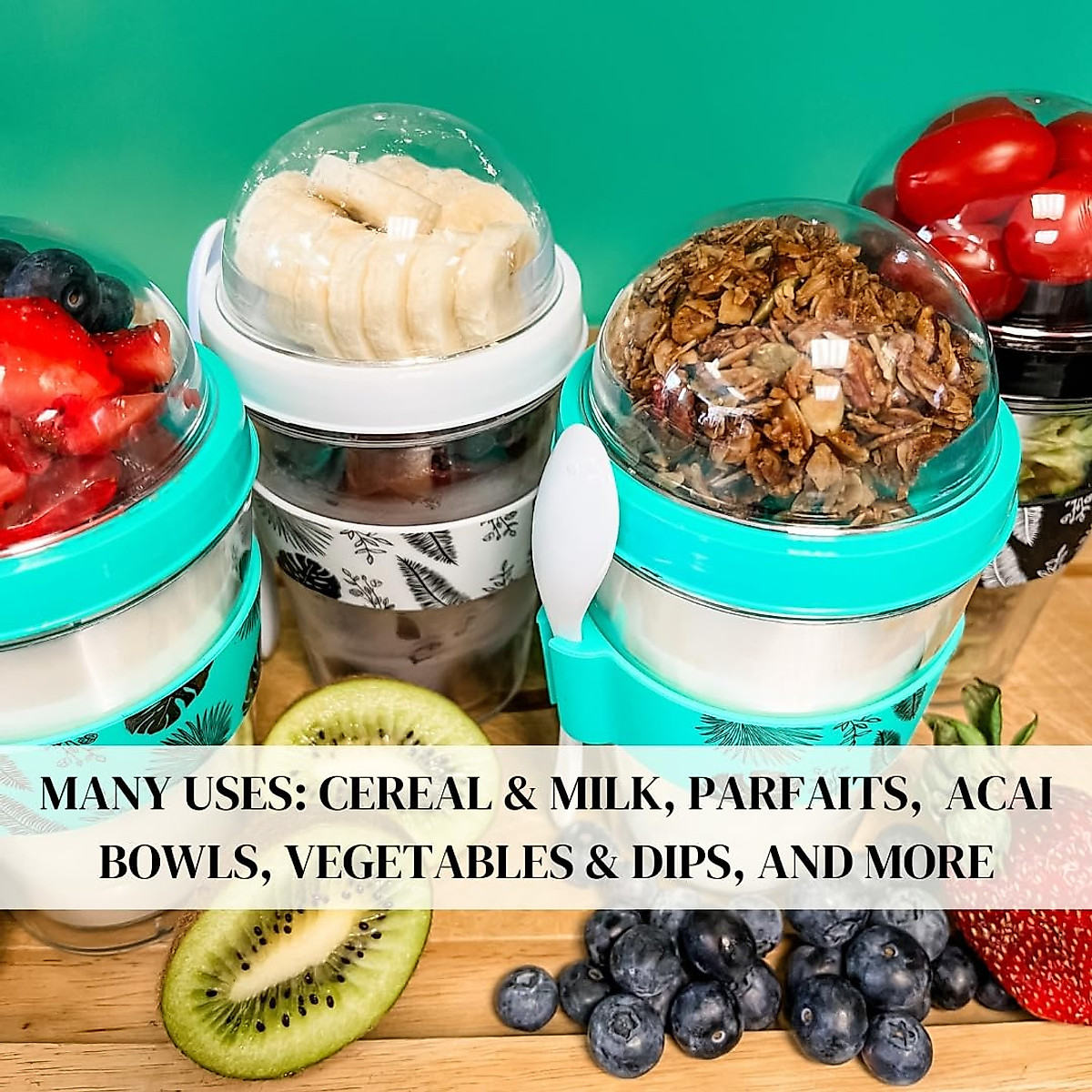 Healthy Habits for a Healthy You 4 Pack - Portable Parfait Cups with Lids Yogurt Containers with Lids Leak Proof Overnight Oats Containers Cereal Container Crunch Cup