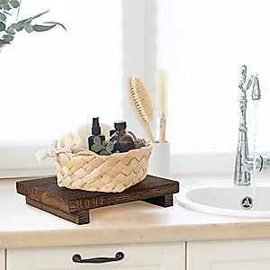 Wood Riser Tray Soap, Stand Soap Tray for Kitchen Sink, Farmhouse Wooded Tray,Rustic Bathroom Dishes for Plant Bottles Candles Display (Brown)