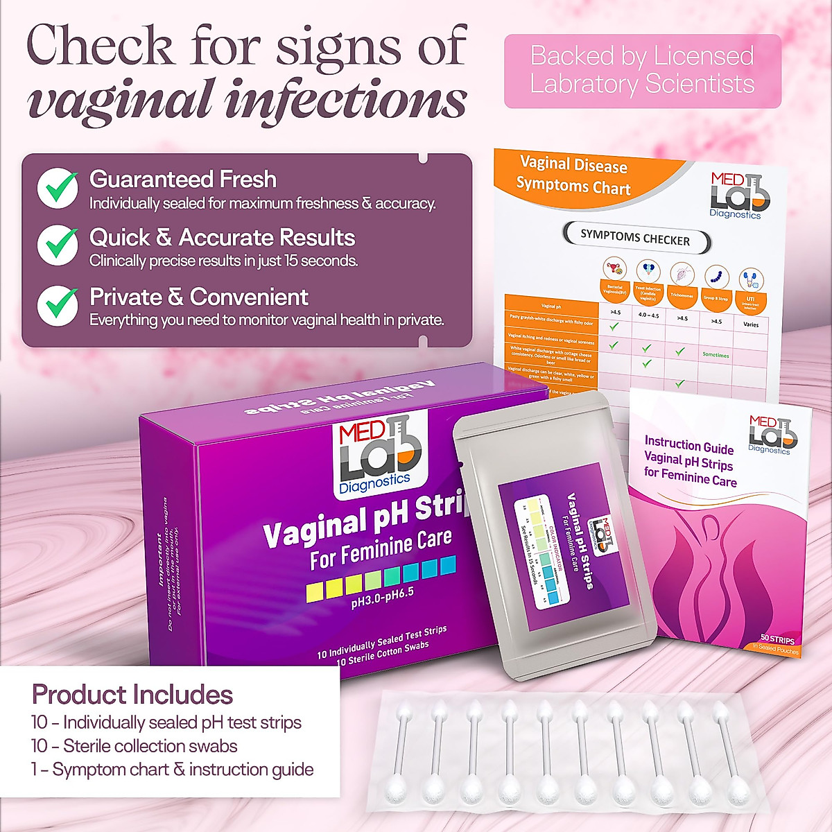 Vaginal pH Test Strips Kit for Women(10 Count) Individually Wrapped for pH Balance, Bacterial Vaginosis(BV), Yeast Infections, and Menopause