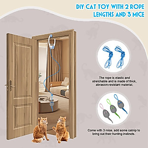 Kezlume Cat Toy Interactive for Indoor Cats, Smart USB Rechargeable Door Hanging Automatic Retractable Kitten Toys, Teaser Electronic Self Play Feather Cat String Toy Attached with 3 Catnip Mice White