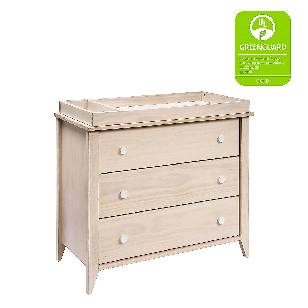 Babyletto Sprout 3-Drawer Changer Dresser with Removable Changing Tray in Washed Natural and White, Greenguard Gold Certified