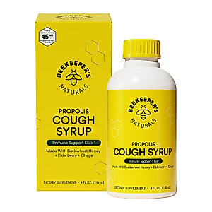 Beekeeper's Naturals Propolis Honey Cough Syrup Daytime for Adults Elderberry, Bee Propolis, Buckwheat Honey - Immune Support & Throat Soothing, 4 oz