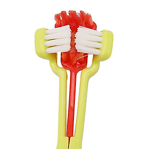 TIHOOD Three Sided Pet Toothbrush Dog Brush Addition Bad Breath Tartar Teeth Care Dog Cat Cleaning Mouth (Blue and Orange)
