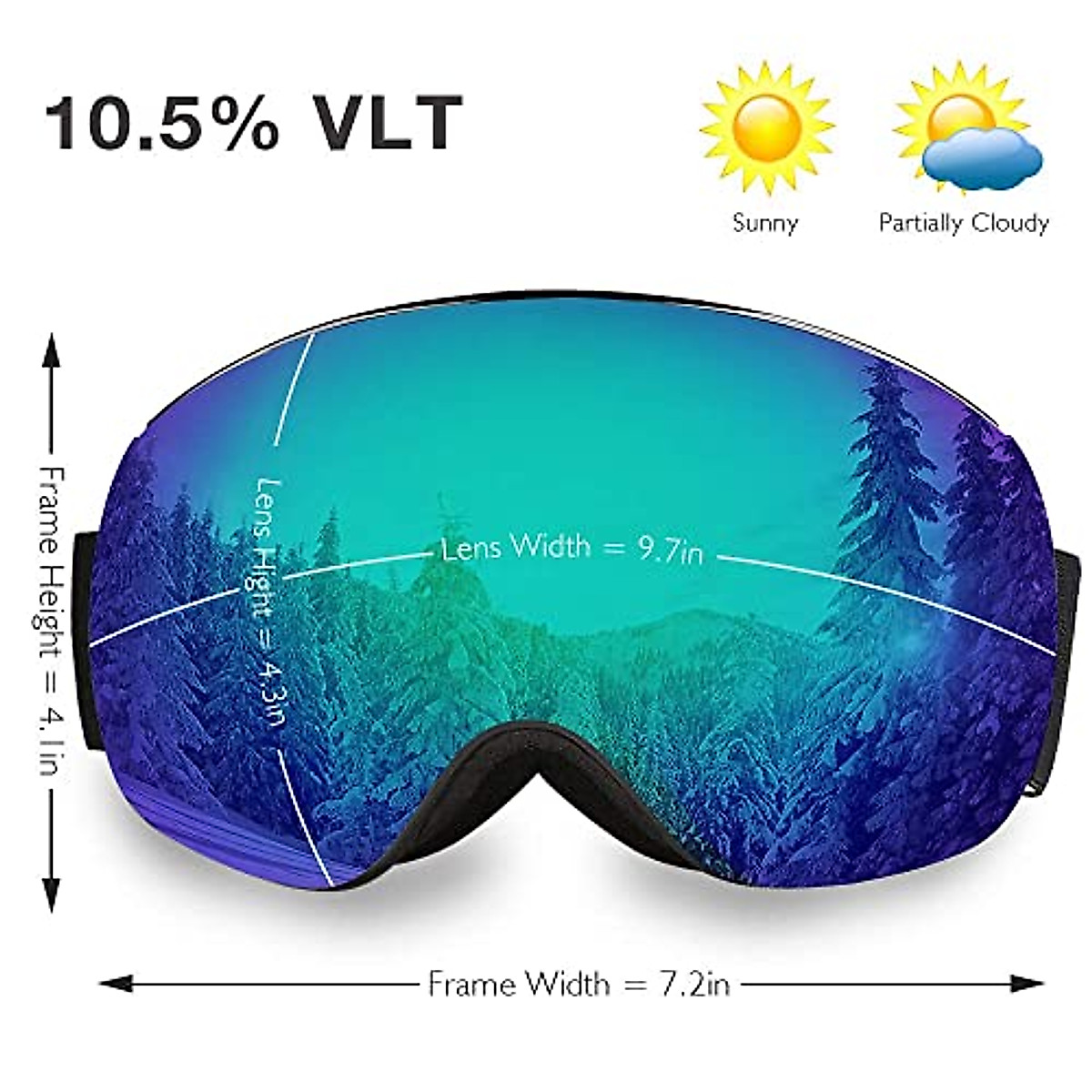AKASO OTG Ski Goggles, Snowboard Goggles, Mag-Pro Magnetic Interchangeable Lenses, Anti-Fog, 100% UV Protection, Helmet Compatible, Snow Goggles for Men & Women