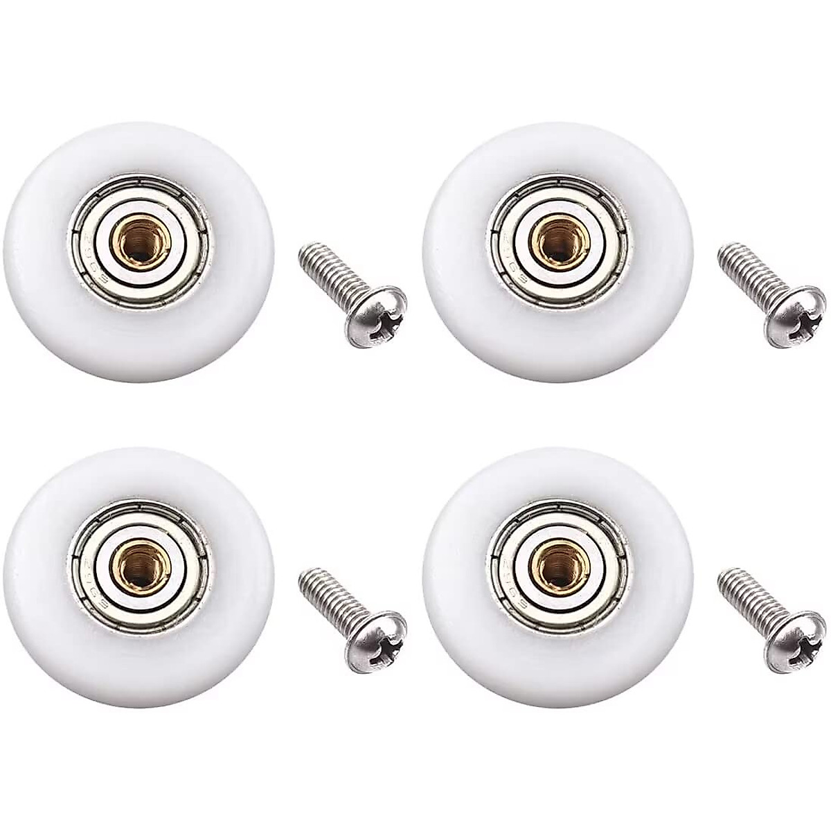 Set of 4pcs 19mm Stainless Steel Shower Door Wheels Rollers Runners, White, 19mm x 4mm