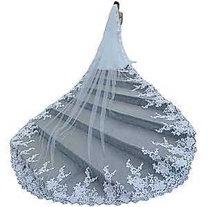 FAIOKAVER Wedding Veils Long Cathedral Full Floral Lace Egde 1 Tier with Comb…
