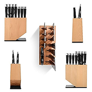 Linoroso Knife Set, 13-Piece Kitchen Knife Set with Block Sharp Chef Knife Set, German High Carbon Stainless Steel Knife Block Set with Beech Block with Black Oxide Stainless Steel Base